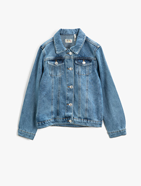 Koton Kız Çocuk Klasik Yaka Cepli Pamuklu Jean Ceket Koton Kız Çocuk Klasik Yaka Cepli Pamuklu Jean Ceket