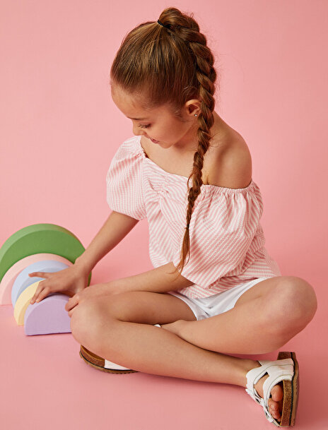 Koton Kız Çocuk Çizgili Bluz Balon Kollu