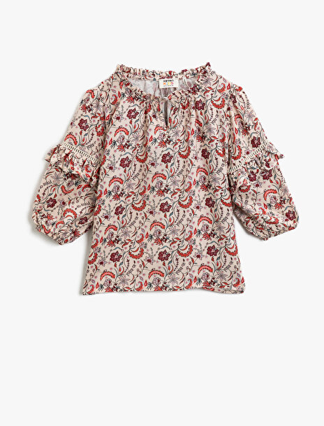 Koton Kız Çocuk Desenli Uzun Kollu Fırfırlı Bluz