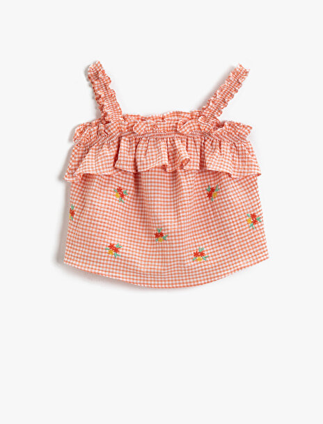 Koton Kız Çocuk Çiçek Nakışlı Bluz Pamuklu