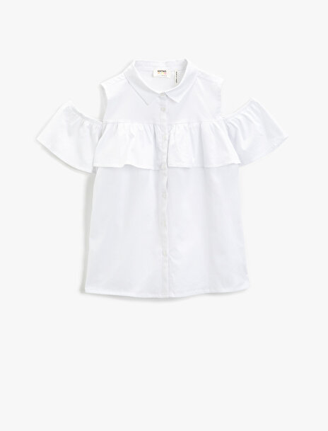 Koton Kız Çocuk Fırfırlı Gömlek Omuz Açık Kısa Kollu