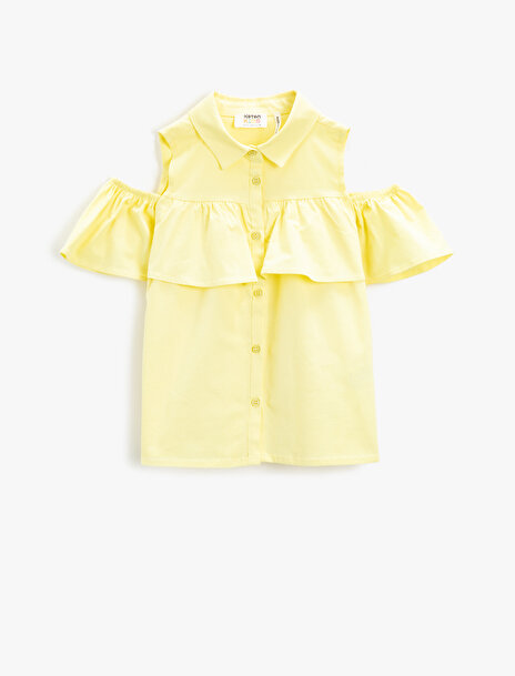 Koton Kız Çocuk Fırfırlı Gömlek Omuz Açık Kısa Kollu