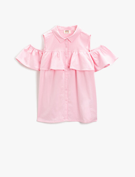 Koton Kız Çocuk Fırfırlı Gömlek Omuz Açık Kısa Kollu
