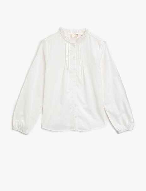 Koton Kız Çocuk Fırfırlı Dik Yaka Düğmeli Uzun Kollu Pamuklu Gömlek