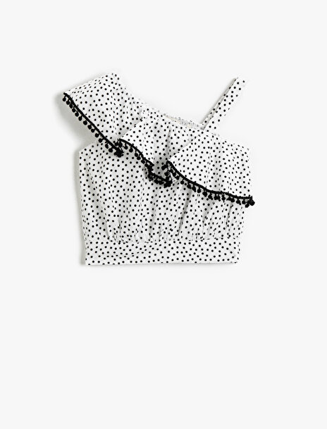 Koton Kız Çocuk Puantiyeli Bluz Fırfırlı Ponponlu Pamuklu