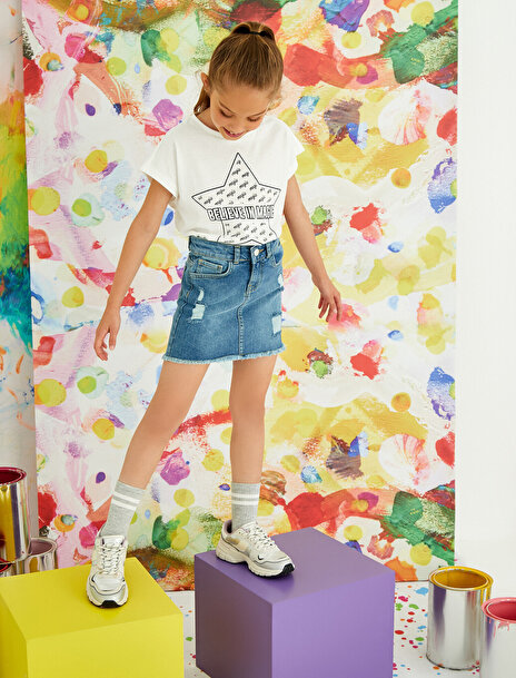 Koton Kız Çocuk Destroyed Jean Etek Pamuklu