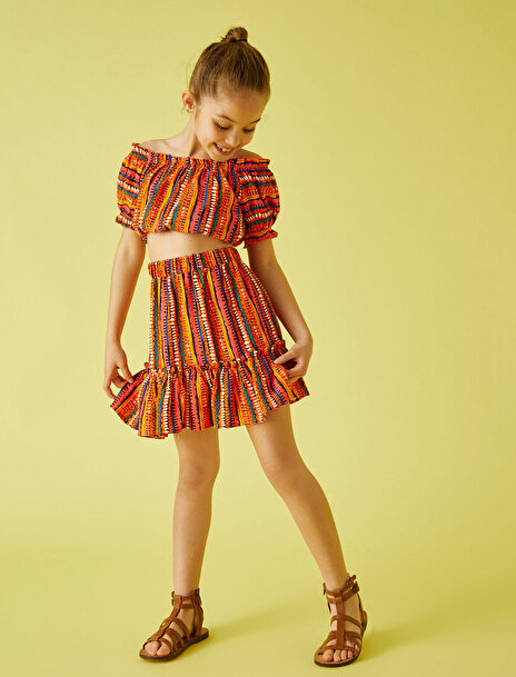 Koton Kız Çocuk Desenli Etek Fırfır Detaylı