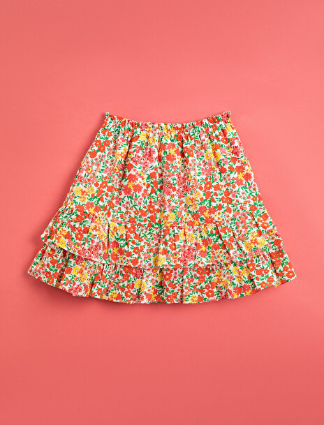 Koton Kız Çocuk Çiçekli Etek Katlı Pamuklu