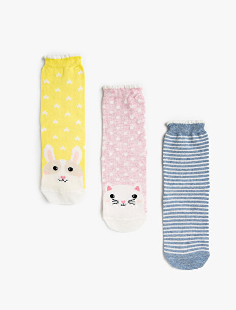 Koton Kız Çocuk Kız Çocuk Desenli Çorap Seti Çizgili Hayvan Desenli Pamuklu Koton Kız Çocuk Kız Çocuk Desenli Çorap Seti Çizgili Hayvan Desenli Pamuklu