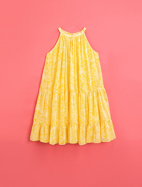 Koton Kız Çocuk Desenli Elbise Halter Yaka