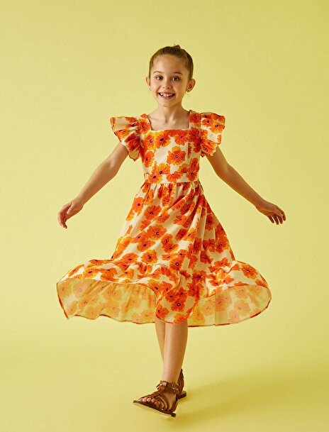 Koton Kız Çocuk Çiçekli Yazlık Elbise Fırfırlı Pamuklu