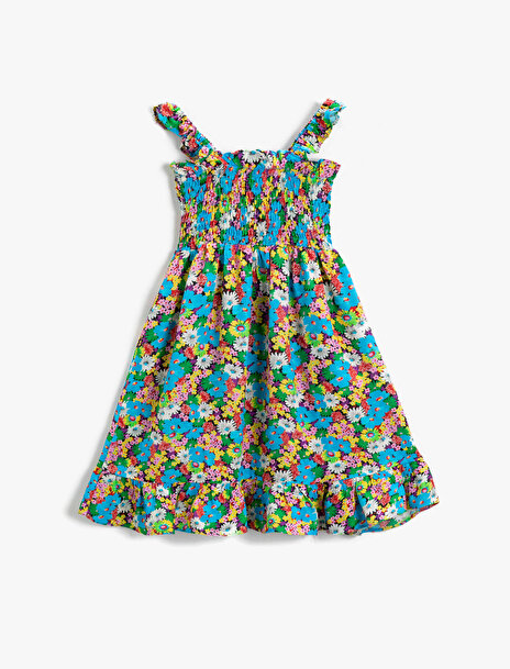 Koton Kız Çocuk Çiçekli Askılı Fırfırlı Elbise