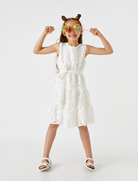 Koton Kız Çocuk Bisiklet Yaka Elbise Kuşaklı