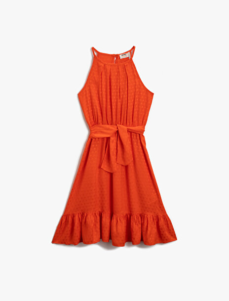 Koton Kız Çocuk Puantiyeli Elbise Belden Bağlamalı Halter Yaka