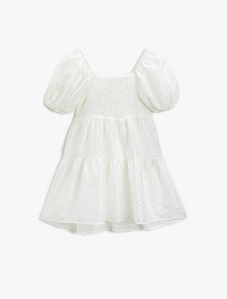 Koton Kız Çocuk Balon Kol Elbise Şeritli Kısa Kollu