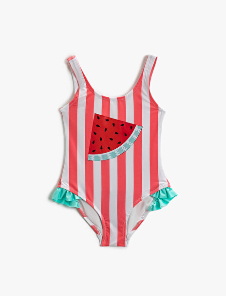 Koton Kız Çocuk Karpuz Baskılı Mayo Çizgili Fırfır Detaylı Koton Kız Çocuk Karpuz Baskılı Mayo Çizgili Fırfır Detaylı