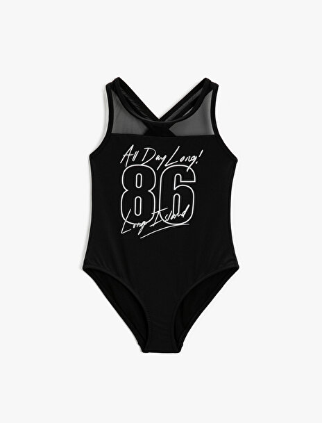 Koton Kız Çocuk Yakası File Detaylı Baskılı Mayo