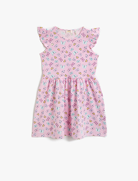 Koton Kız Çocuk Desenli Elbise Kelebekli Fırfırlı Pamuklu Koton Kız Çocuk Desenli Elbise Kelebekli Fırfırlı Pamuklu