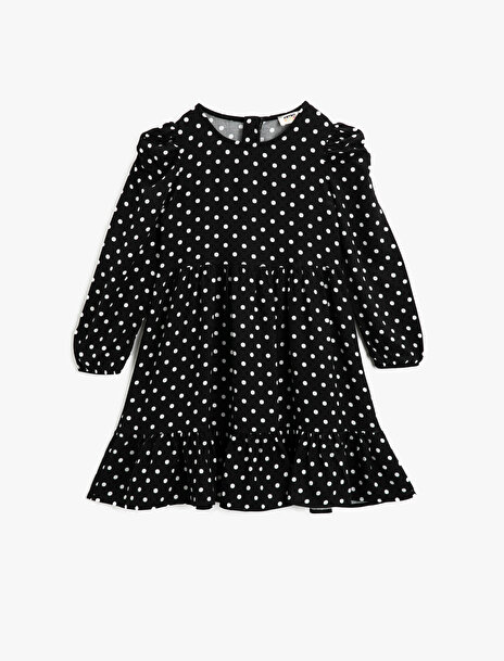 Koton Kız Çocuk Puantiyeli Elbise Uzun Kollu Bisiklet Yaka