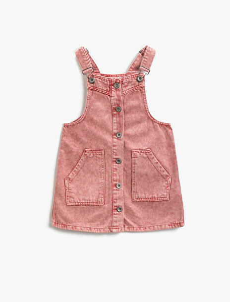 Koton Kız Çocuk Jean Elbise Askılı Cepli Pamuklu