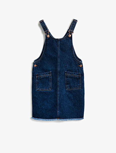 Koton Kız Çocuk Cepli Jean Elbise Pamuklu Askılı