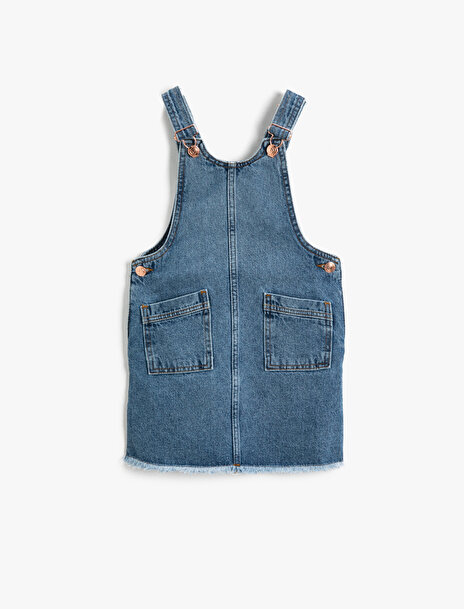 Koton Kız Çocuk Cepli Jean Elbise Pamuklu Askılı