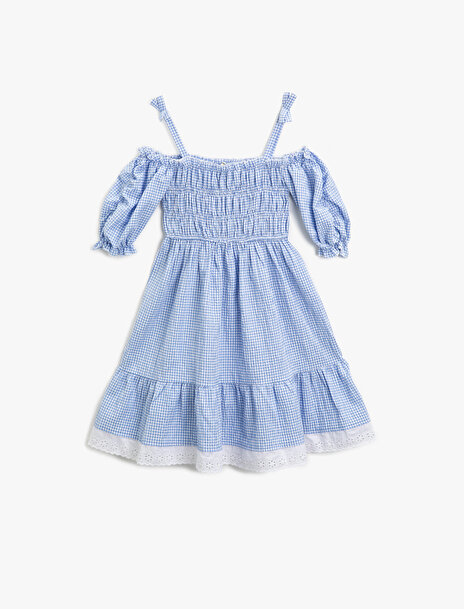 Koton Kız Çocuk Pötikare Pamuklu Etek Ucu Fistolu Elbise