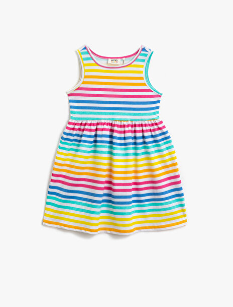 Koton Kız Çocuk Çizgili Elbise Pamuklu Bisiklet Yaka Kolsuz
