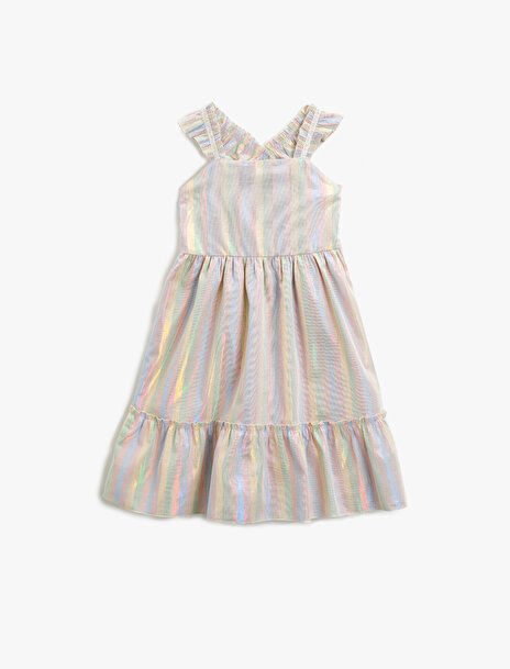 Koton Kız Çocuk Askılı Elbise Fırfırlı Metalik Pamuklu