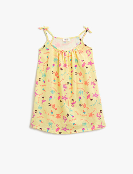 Koton Kız Çocuk Baskılı Elbise Pamuklu Bisiklet Yaka Askılı