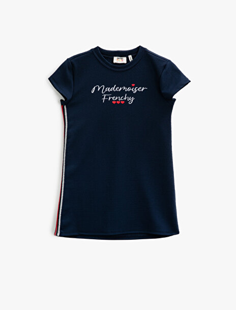 Koton Kız Çocuk Yazılı Elbise Kısa Kollu Bisiklet Yaka