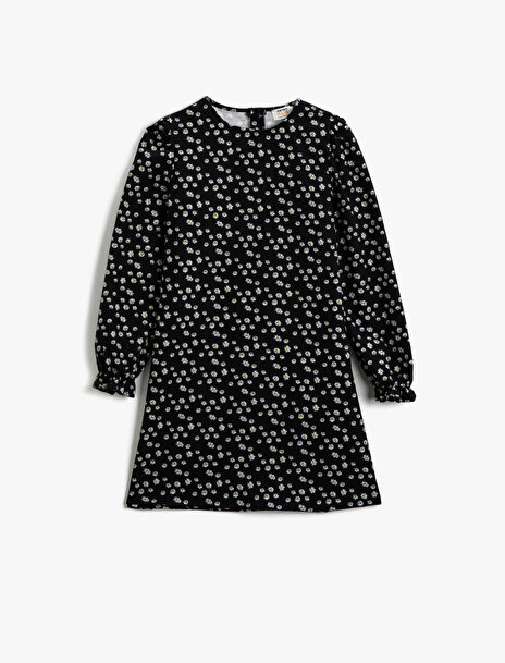 Koton Kız Çocuk Desenli Elbise Kolları Fırfırlı Pamuklu