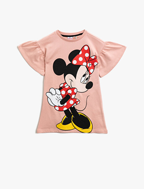 Koton Kız Çocuk Minnie Mouse Lisanslı Baskılı Elbise Pamuklu Kısa Kollu