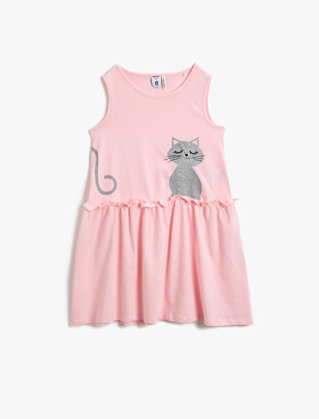 Koton Kız Çocuk Simli Baskılı Elbise Pamuklu