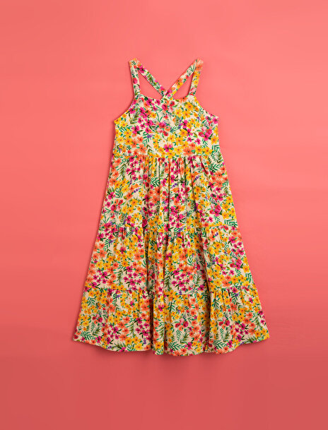 Koton Kız Çocuk Çiçekli Yazlık Elbise Çapraz Askili