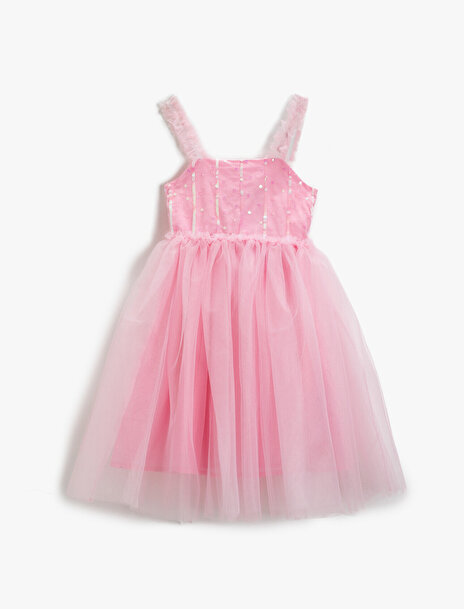 Koton Kız Çocuk Fırfırlı Askılı Kollu Pullu Tütü Elbise