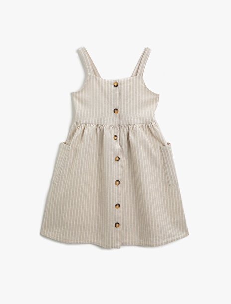 Koton Kız Çocuk Keten Elbise Çizgili