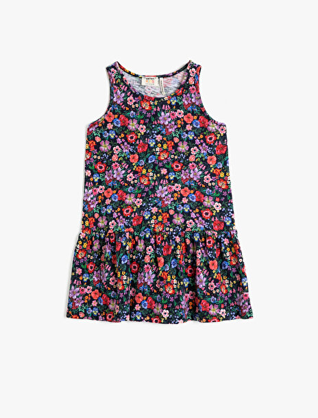 Koton Kız Çocuk Çiçekli Fırfırlı Elbise Sıfır Kol Pamuklu