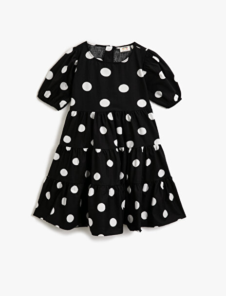 Koton Kız Çocuk Pamuklu Puantiyeli Kısa Kollu Bisiklet Yaka Elbise