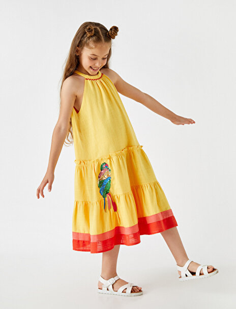 Koton Kız Çocuk Pullu Elbise Renk Bloklu Pamuklu