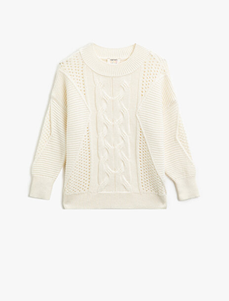 Koton Kız Çocuk Pamuklu Bisiklet Yaka Uzun Kollu Kazak