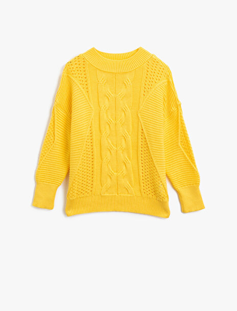 Koton Kız Çocuk Pamuklu Bisiklet Yaka Uzun Kollu Kazak