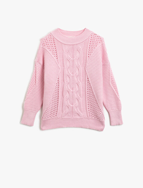 Koton Kız Çocuk Pamuklu Bisiklet Yaka Uzun Kollu Kazak