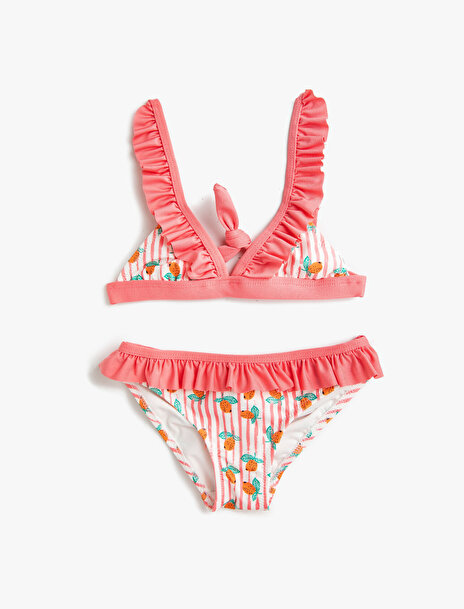 Koton Kız Çocuk Fırfırlı Desenli Bikini Takımı