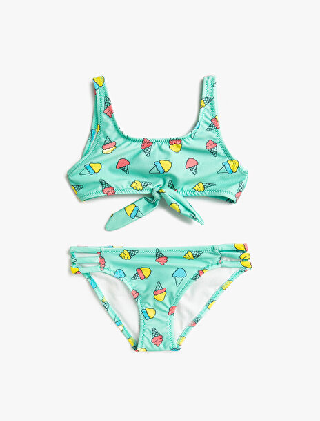 Koton Kız Çocuk Dondurma Baskılı Bikini Takımı Önü Bağlamalı