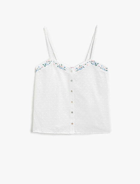 Koton Kadın V Yaka Pijama Üstü İp Askılı Nakışlı