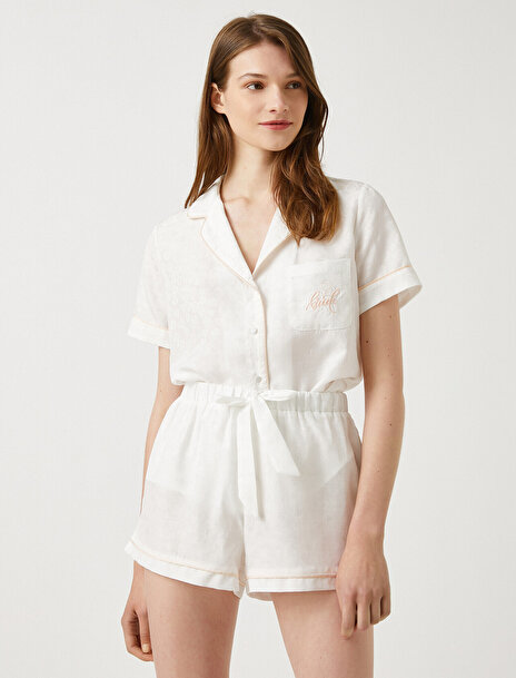 Koton Kadın Pijama Üstü Gömlek Yaka Kısa Kollu Bridal