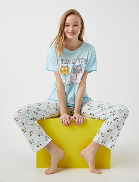 Koton Kadın %100 Pamuk Hayvan Baskili Pijama Takimi