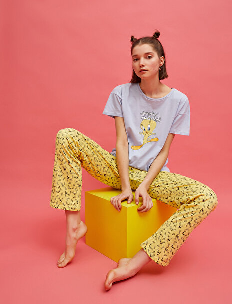 Koton Kadın %100 Pamuk Warner Bros Lisanslı Tweety Baskılı Pijama Takımı