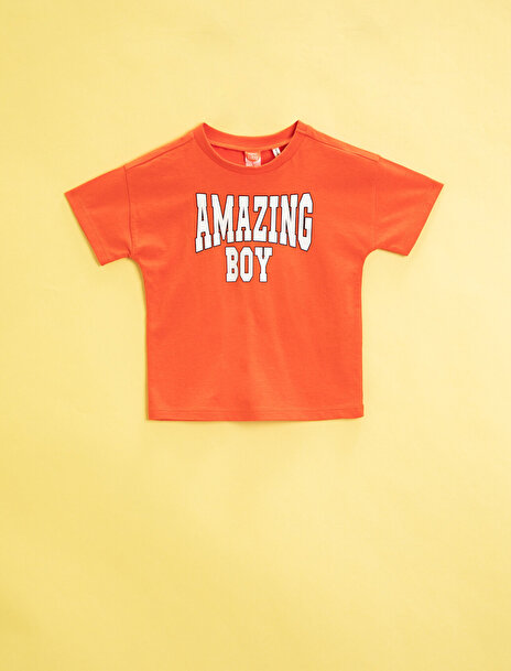 Koton Erkek Çocuk Yazılı Baskılı Tişört Bisiklet Yaka Pamuklu